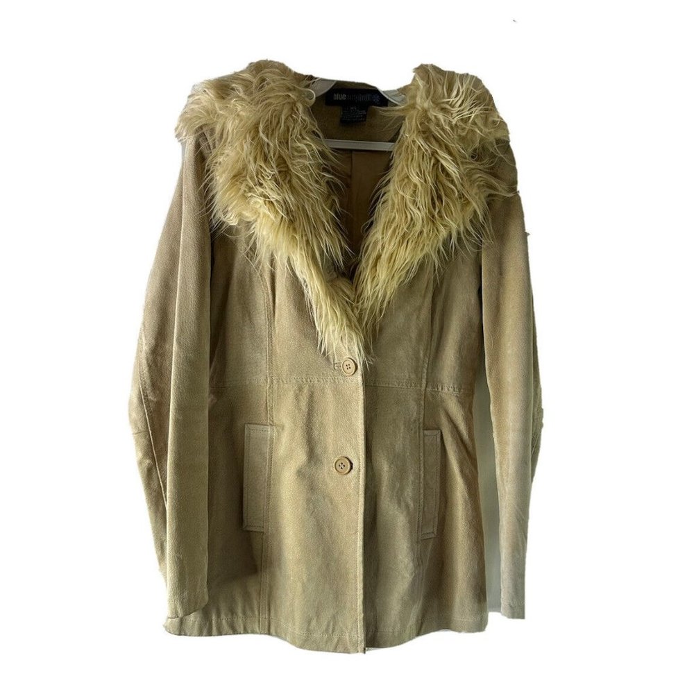 Vintage Suede Leather Shag Shaggy Collar Jacket Brown - Gem
